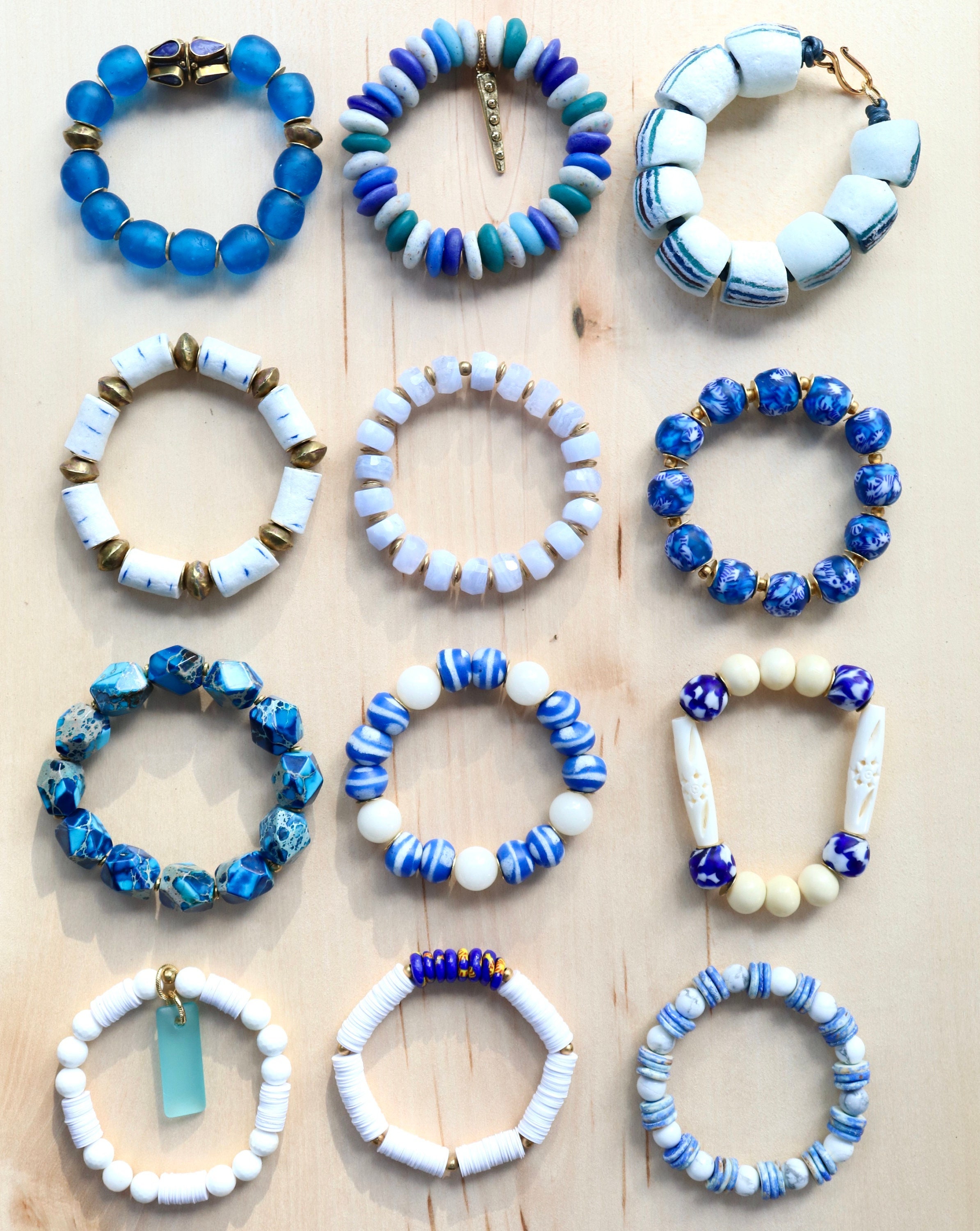 Blue and White Bracelets, Beaded Bracelet, African Beads, Blue Lace ...