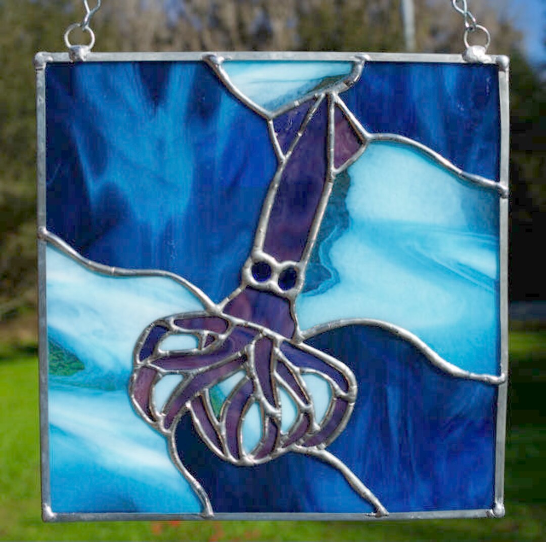 Squid in Ocean Stained Glass - Etsy