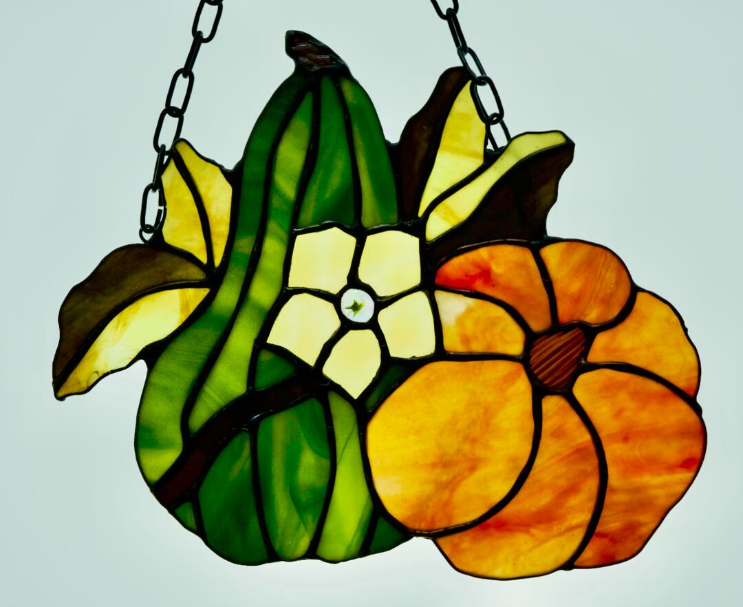 Gourds With Flower and Fall Leaves Stained Glass - Etsy