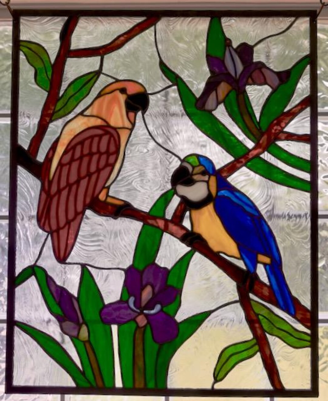 Parrots With Irises Stained Glass - Etsy