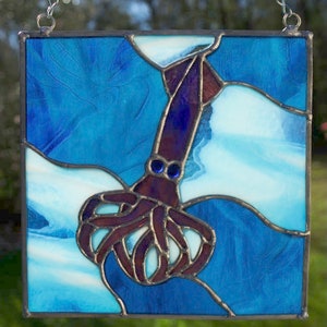 Squid in Ocean Stained Glass - Etsy