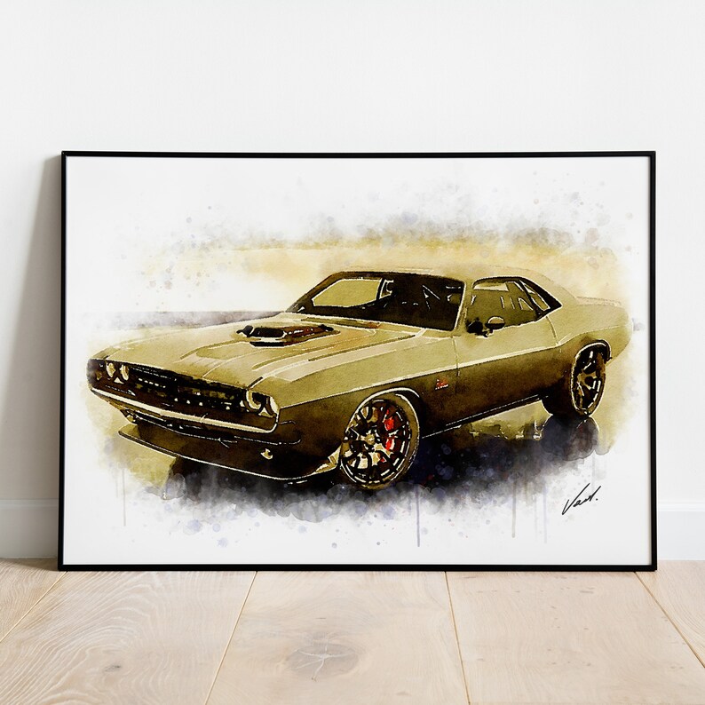 Watercolor Dodge Challenger, Art Print Poster, Awesome Gift for the Car ...