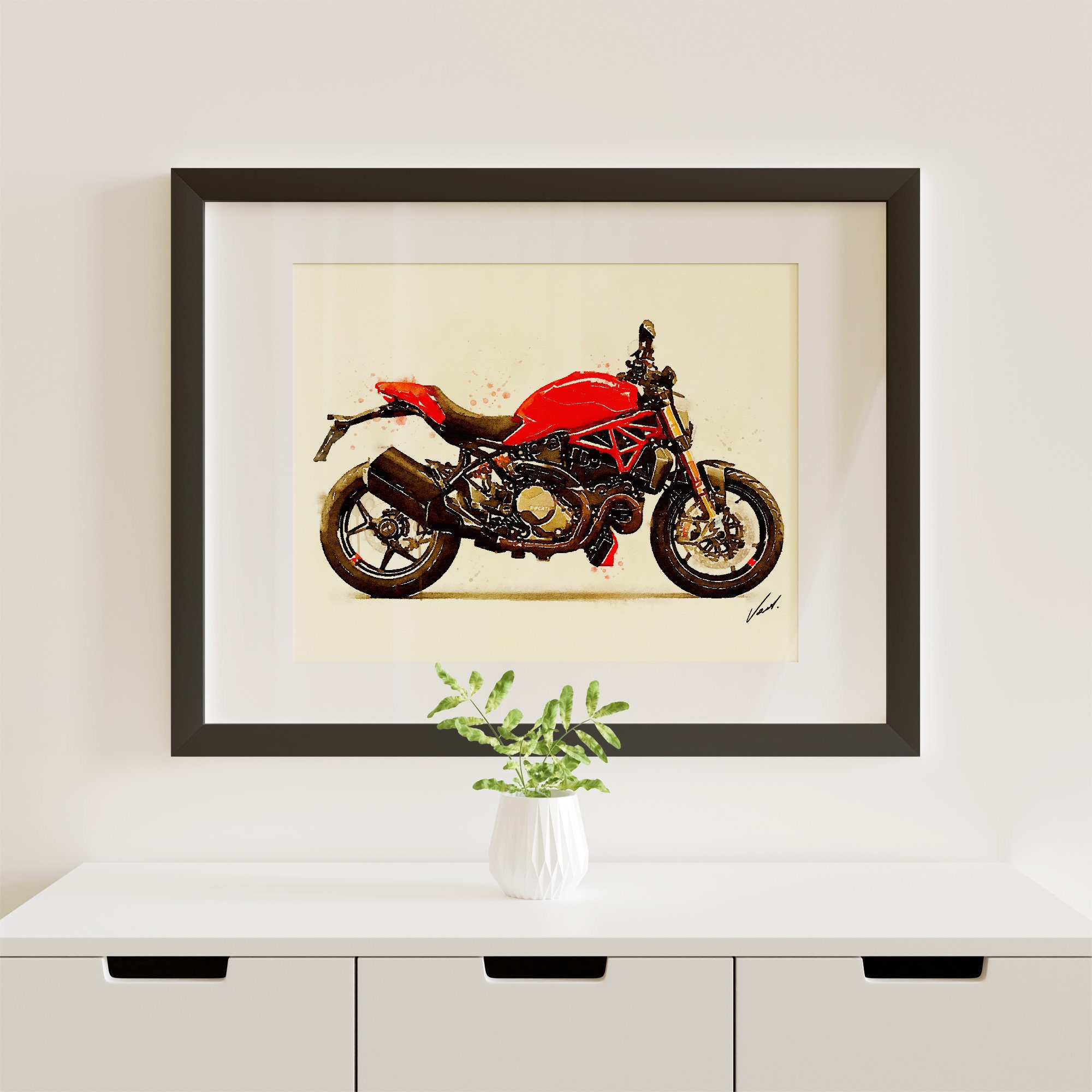 Watercolor Ducati Monster Motorcycle Art Print Poster | Etsy