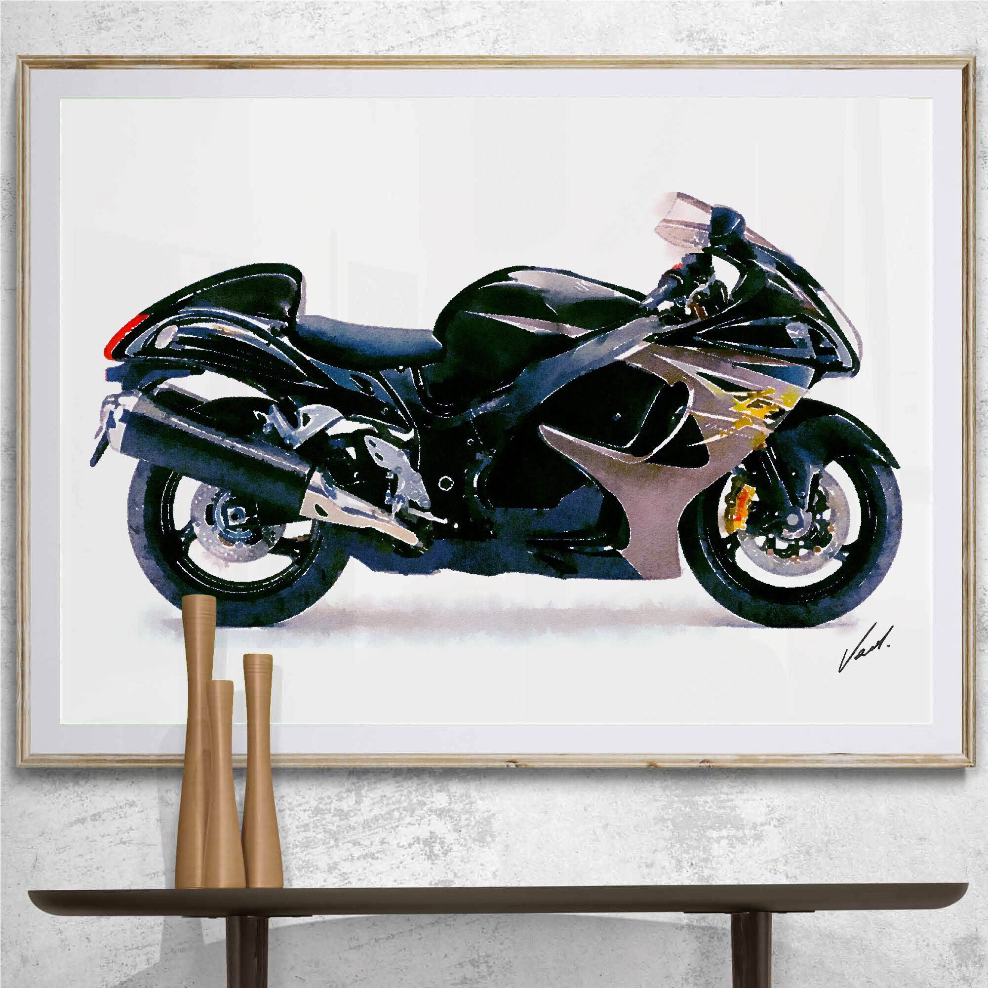 Suzuki Hayabusa GSX 1300R 2G Black Motorcycle Art Print Poster Best ...