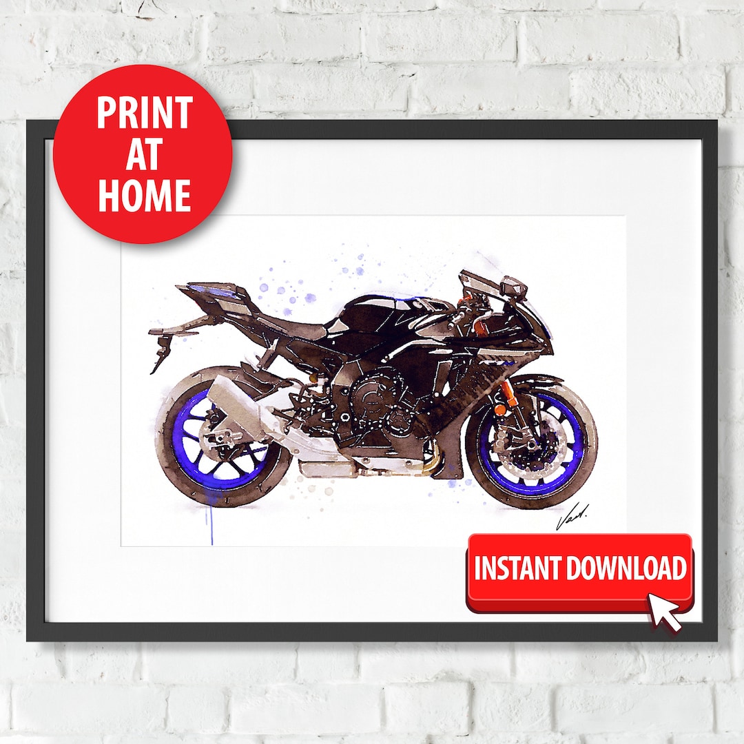 DIGITAL DOWNLOAD Watercolor Yamaha R1M Motorcycle, Giclee Art Print ...