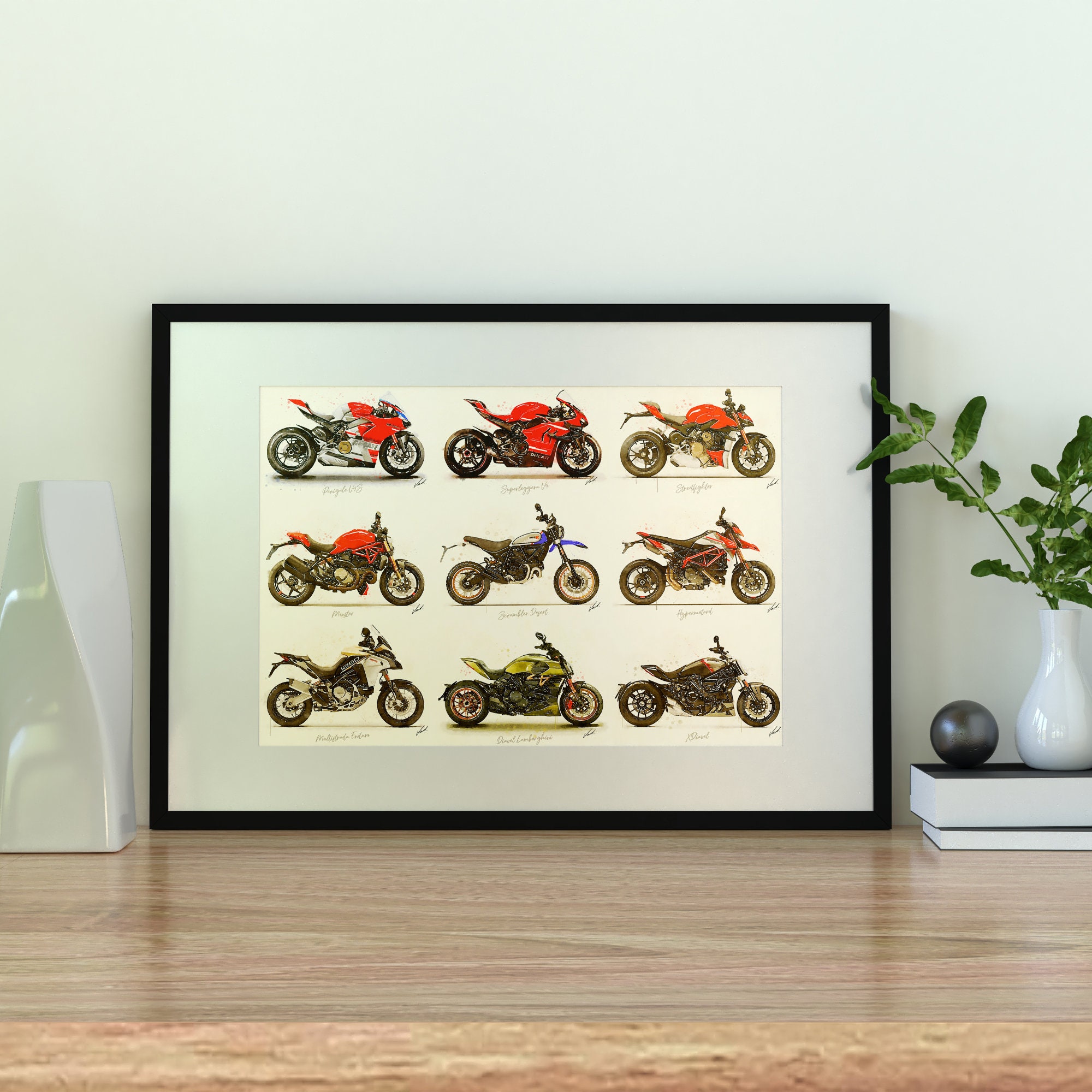 DIGITAL DOWNLOAD Watercolor 9 Ducati Motorcycle Models, Art Print ...