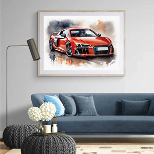 Watercolor Audi R8 Art Print Poster Awesome Gift for Car Lover Supercar ...