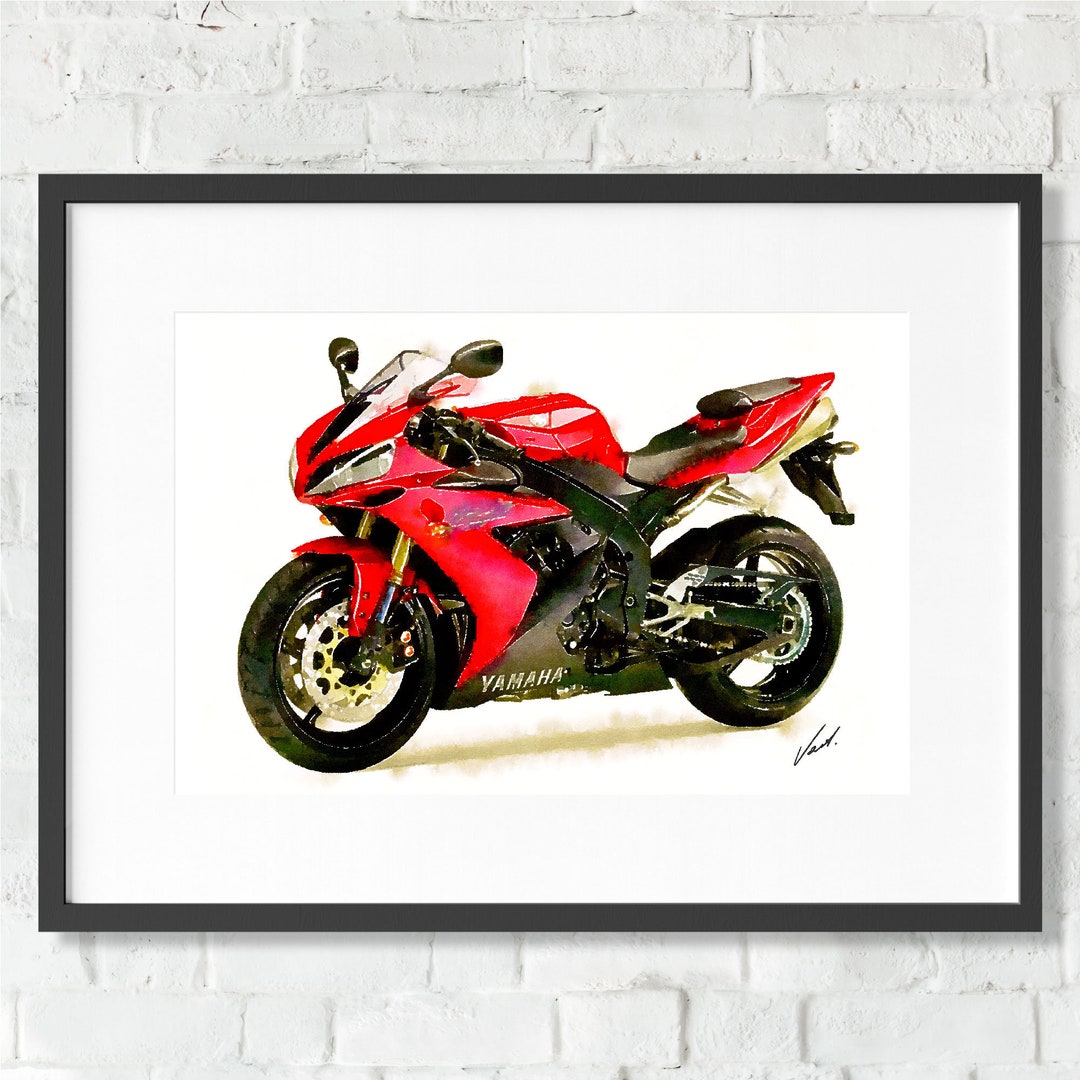 Yamaha R1 Red Motorcycle Art Print Poster Best Gift Motorbike Art Work ...