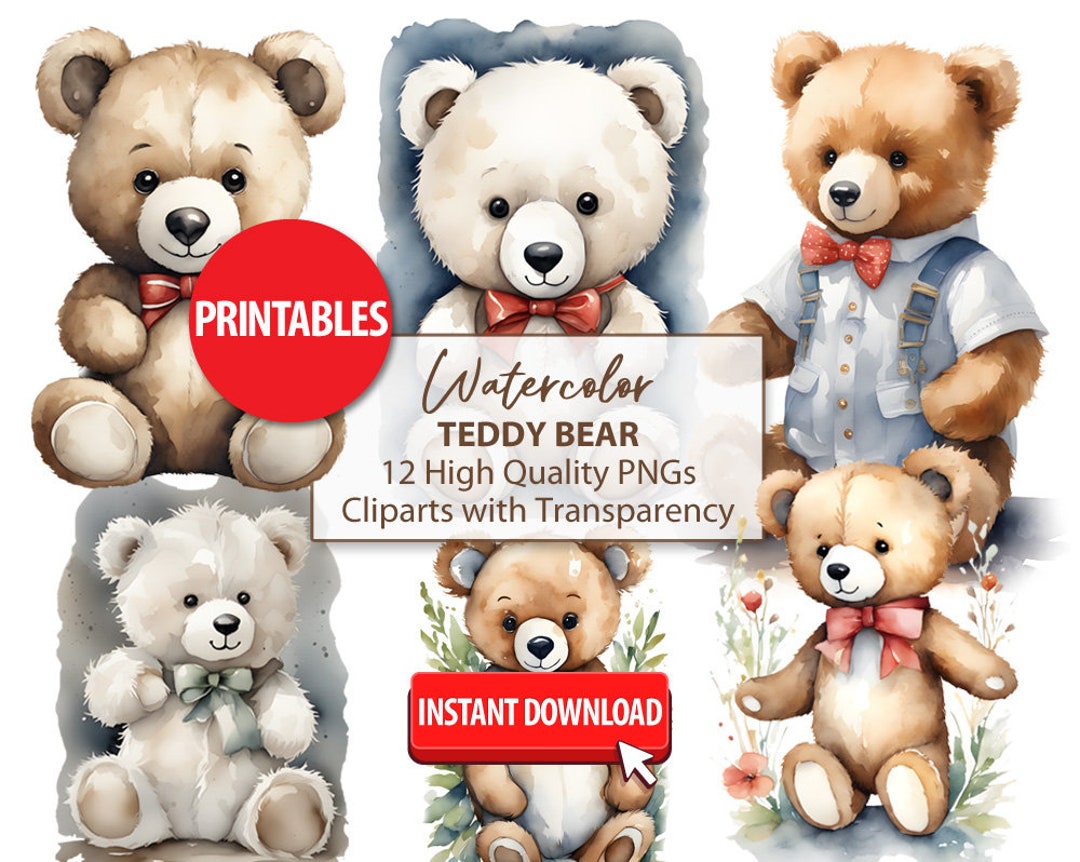 Teddy Bear Cliparts 12 High Quality PNG Instant Digital Download ...
