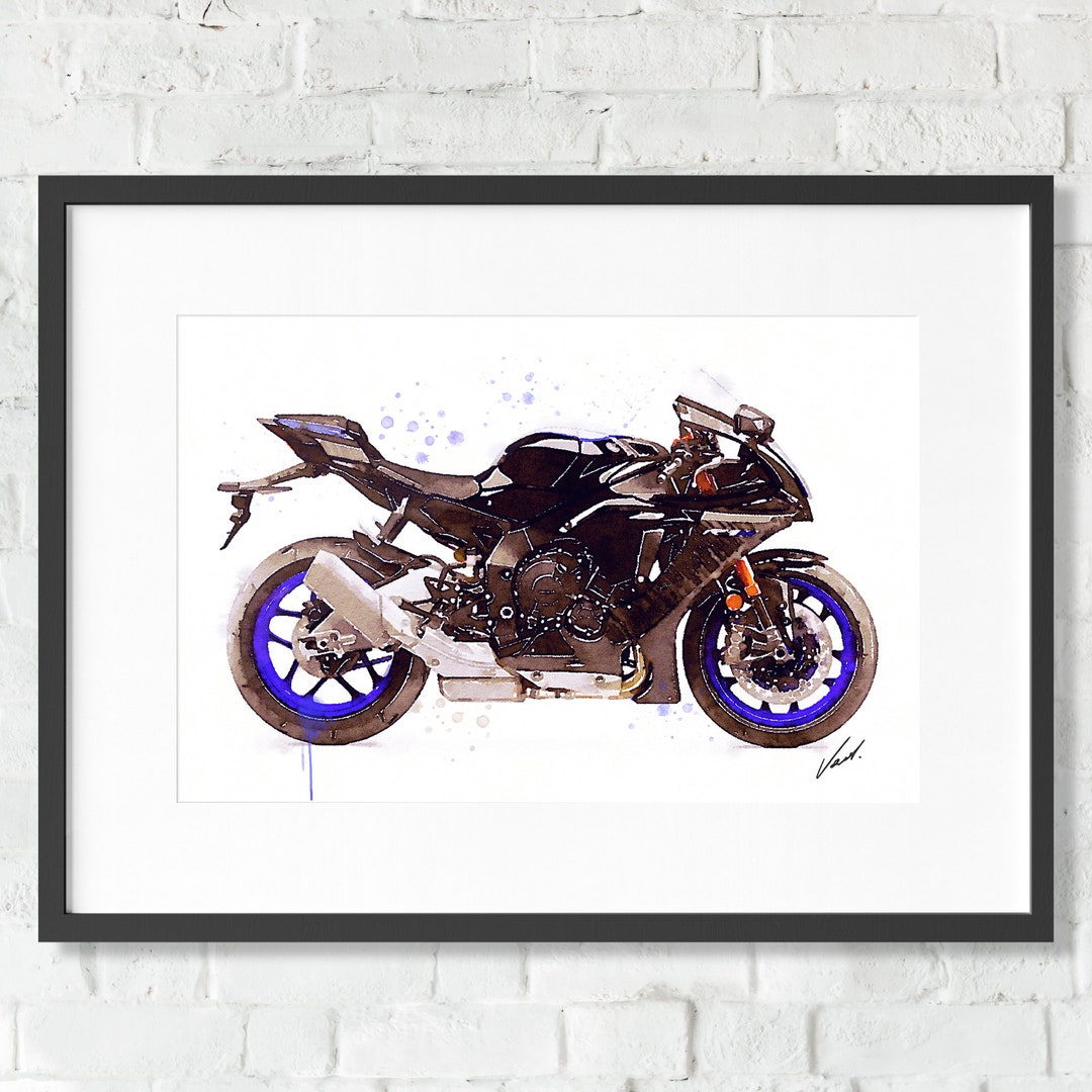 Watercolor Yamaha R1M Motorcycle, Giclee Art Print, Awesome Gift for a ...