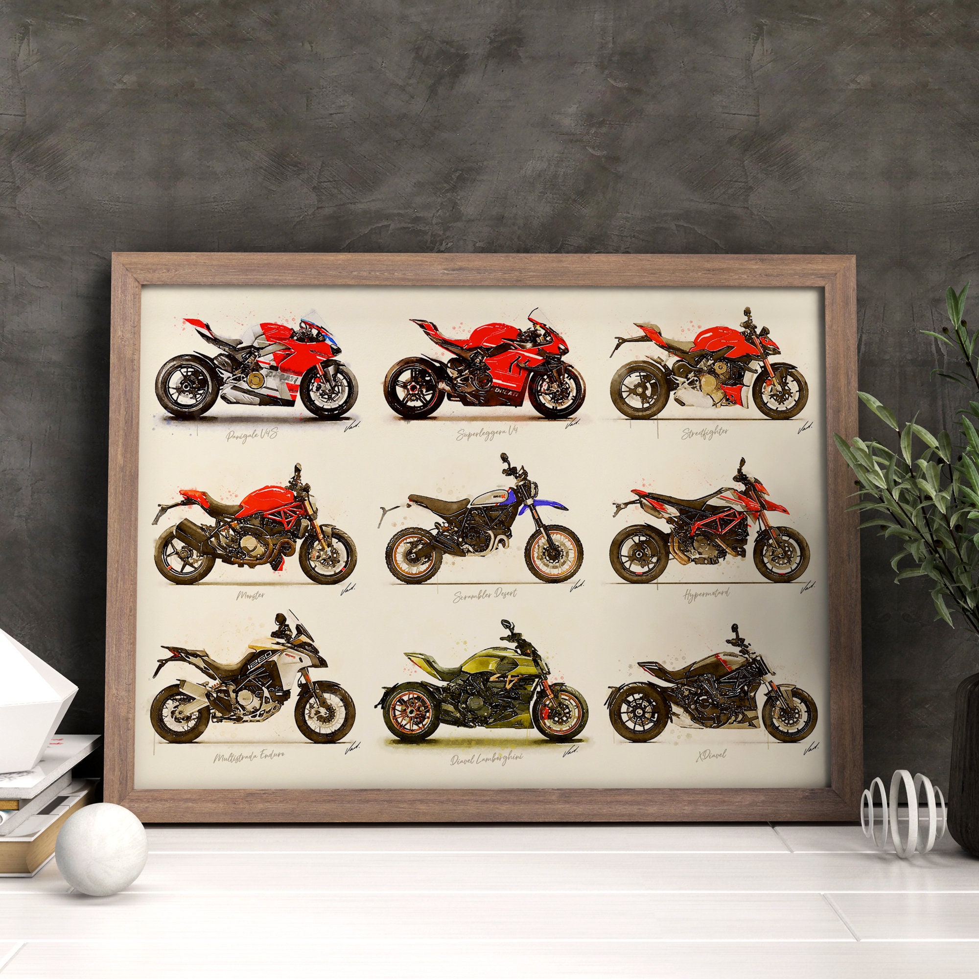 DIGITAL DOWNLOAD Watercolor 9 Ducati Motorcycle Models, Art Print ...