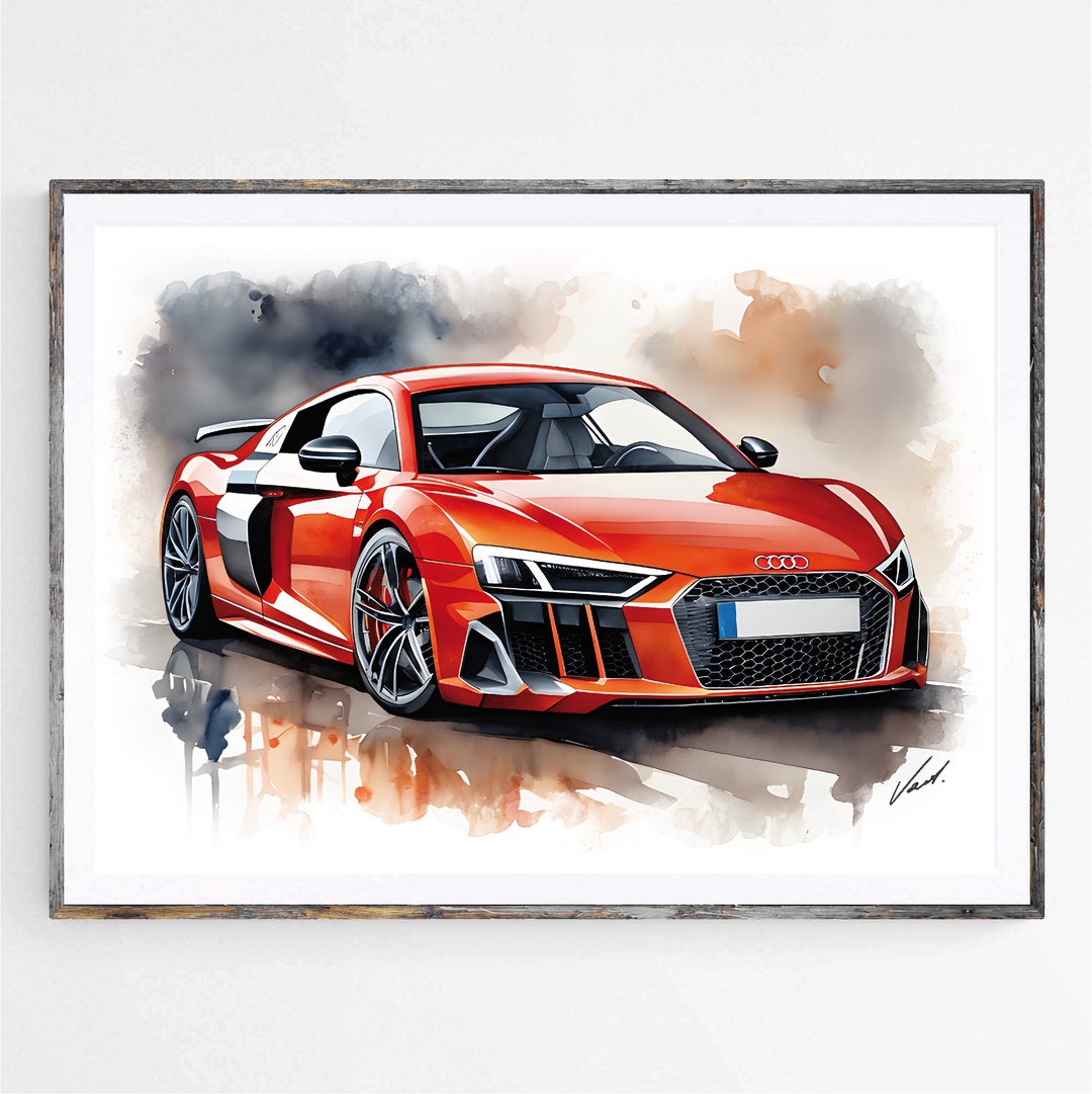 Watercolor Audi R8 Art Print Poster Awesome Gift for Car Lover Supercar ...