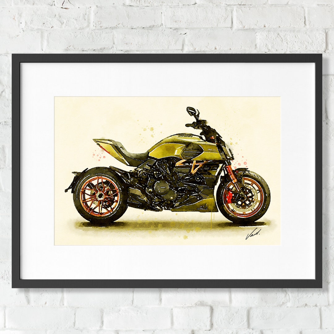 Watercolor Ducati Diavel Lamborghini Motorcycle, Art Print Poster ...