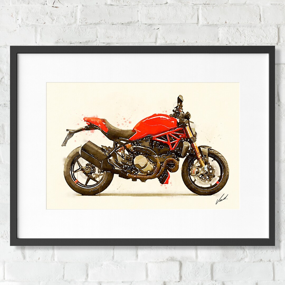 Watercolor Ducati Monster Motorcycle, Art Print Poster, Awesome Gift ...