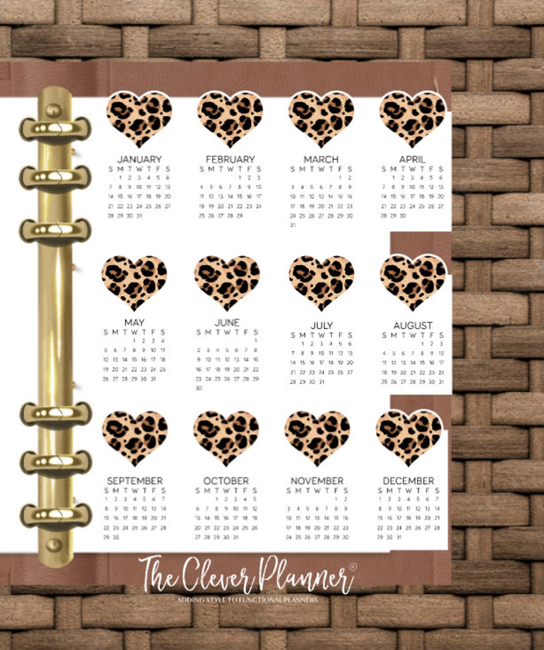 Leopard Print Heart Planner Monthly Calendar Cards 2025 for Your ...