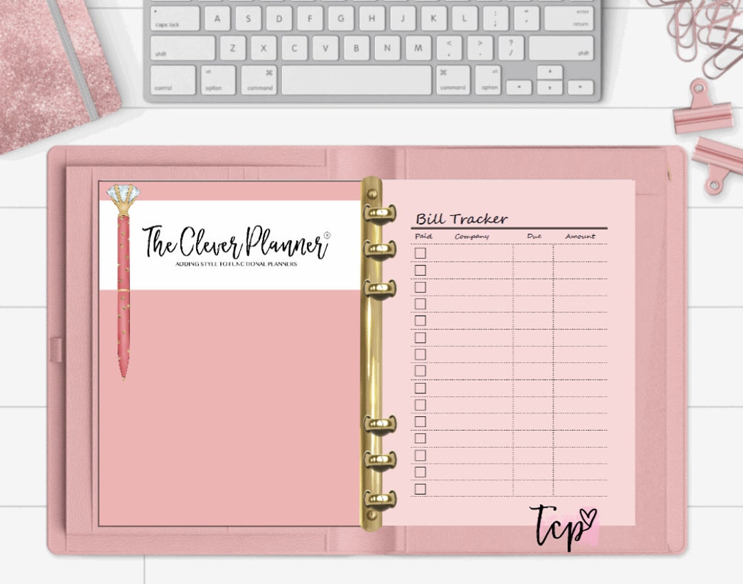 PRINTED Bill Tracker Planner Insert Refills Pink Blush for Your Pm Mm ...