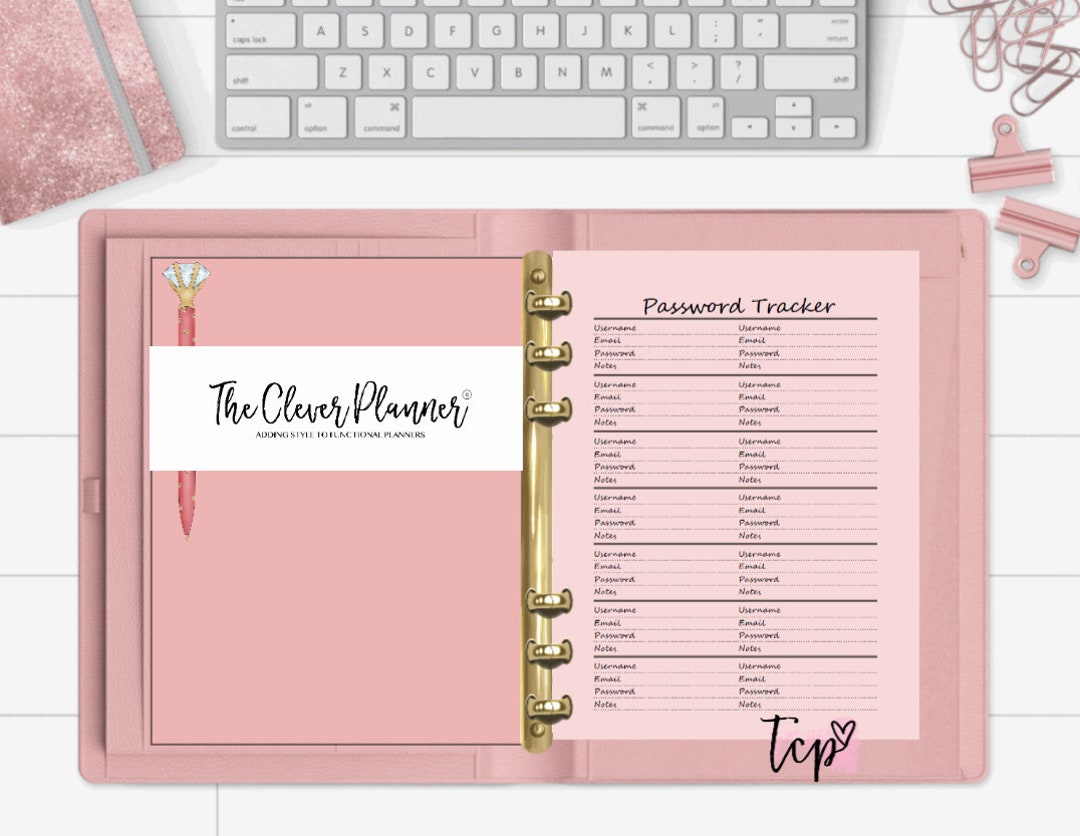 PRINTED Password Tracker Planner Insert Refills Pink Blush for Your Pm ...