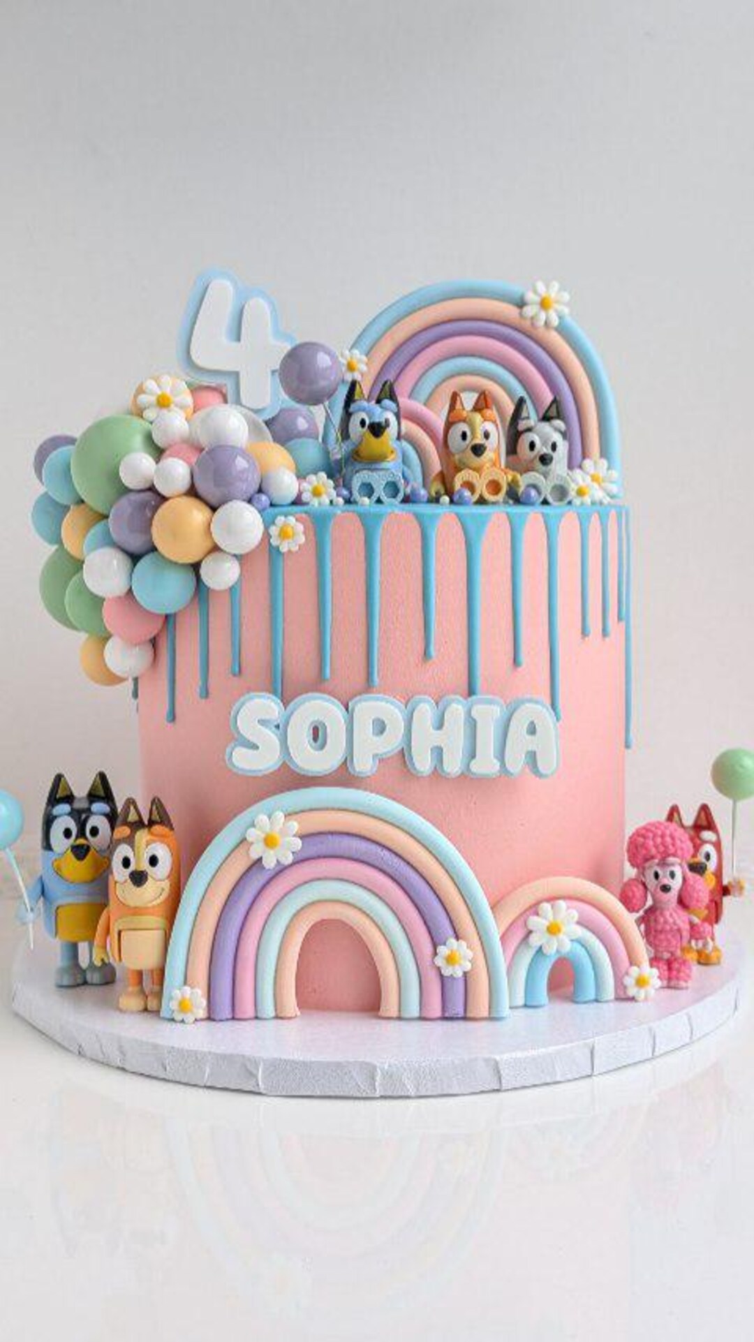 Custom Blue Dog Character Themed Acrylic Cake Topper and Charm Pastel ...