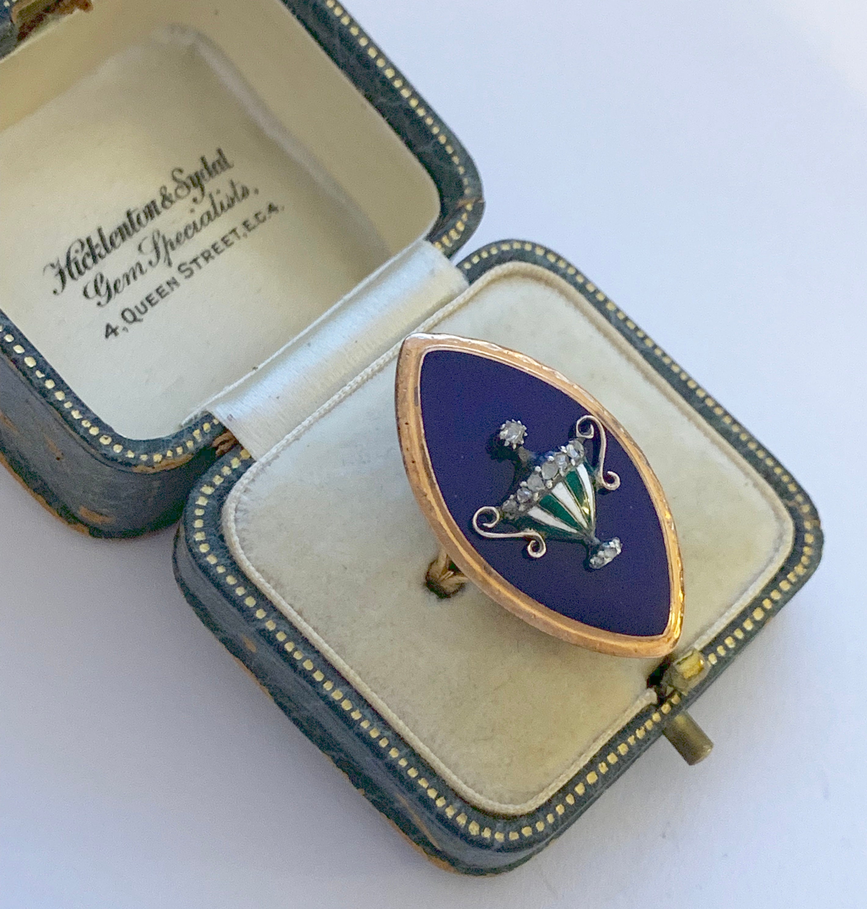 A Stunning Georgian Royal Blue Enamel & Rose Cut Diamond Urn Ring Circa ...