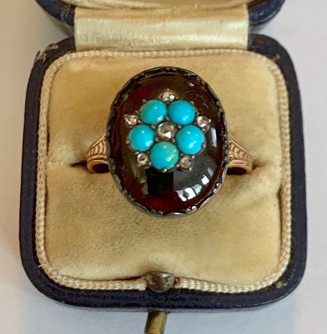 A Fine Garnet, Rose Cut Diamond & Turquoise Ring Circa 1800’s - Etsy