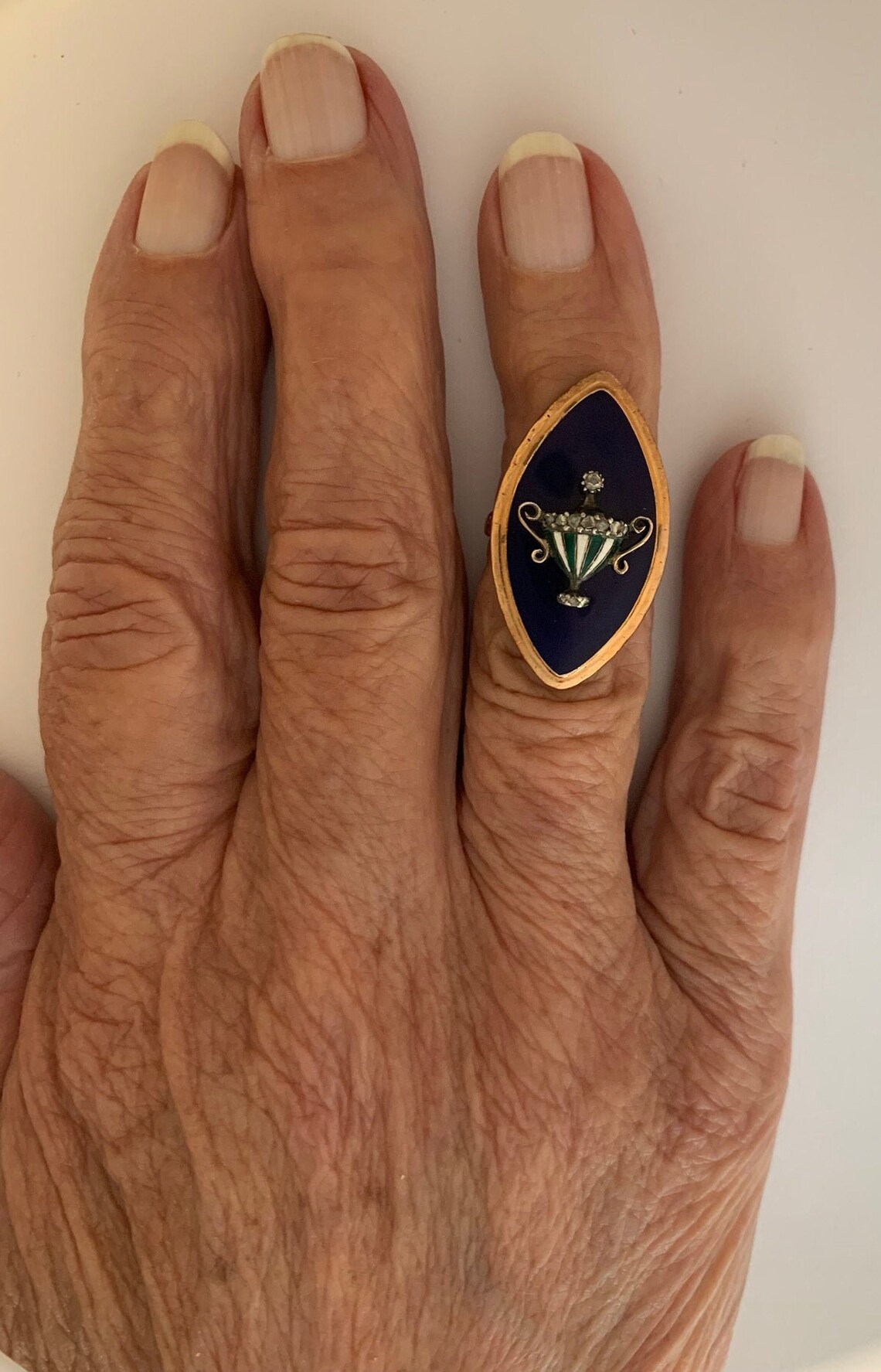 A Stunning Georgian Royal Blue Enamel & Rose Cut Diamond Urn Ring Circa ...