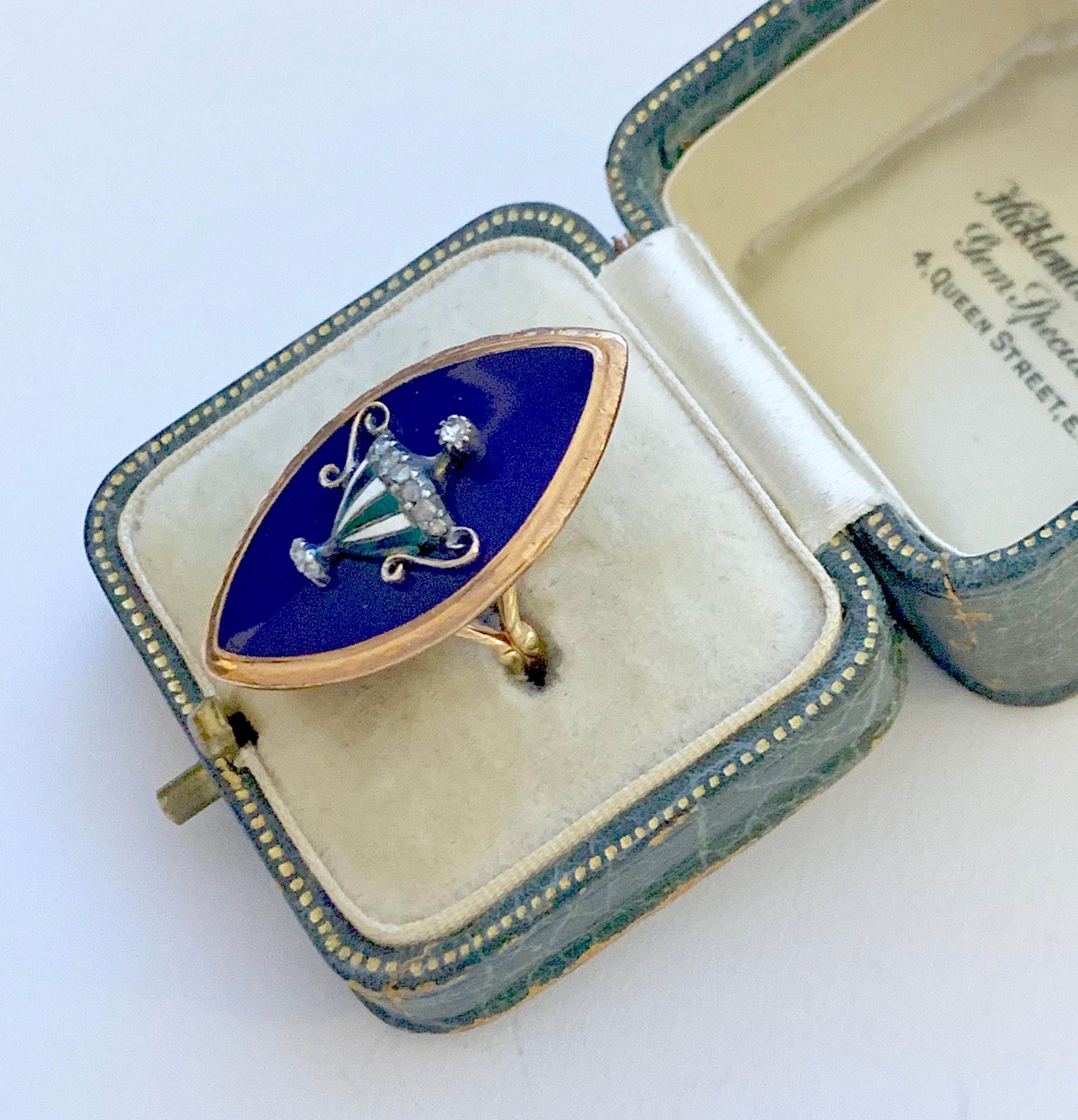 A Stunning Georgian Royal Blue Enamel & Rose Cut Diamond Urn Ring Circa ...