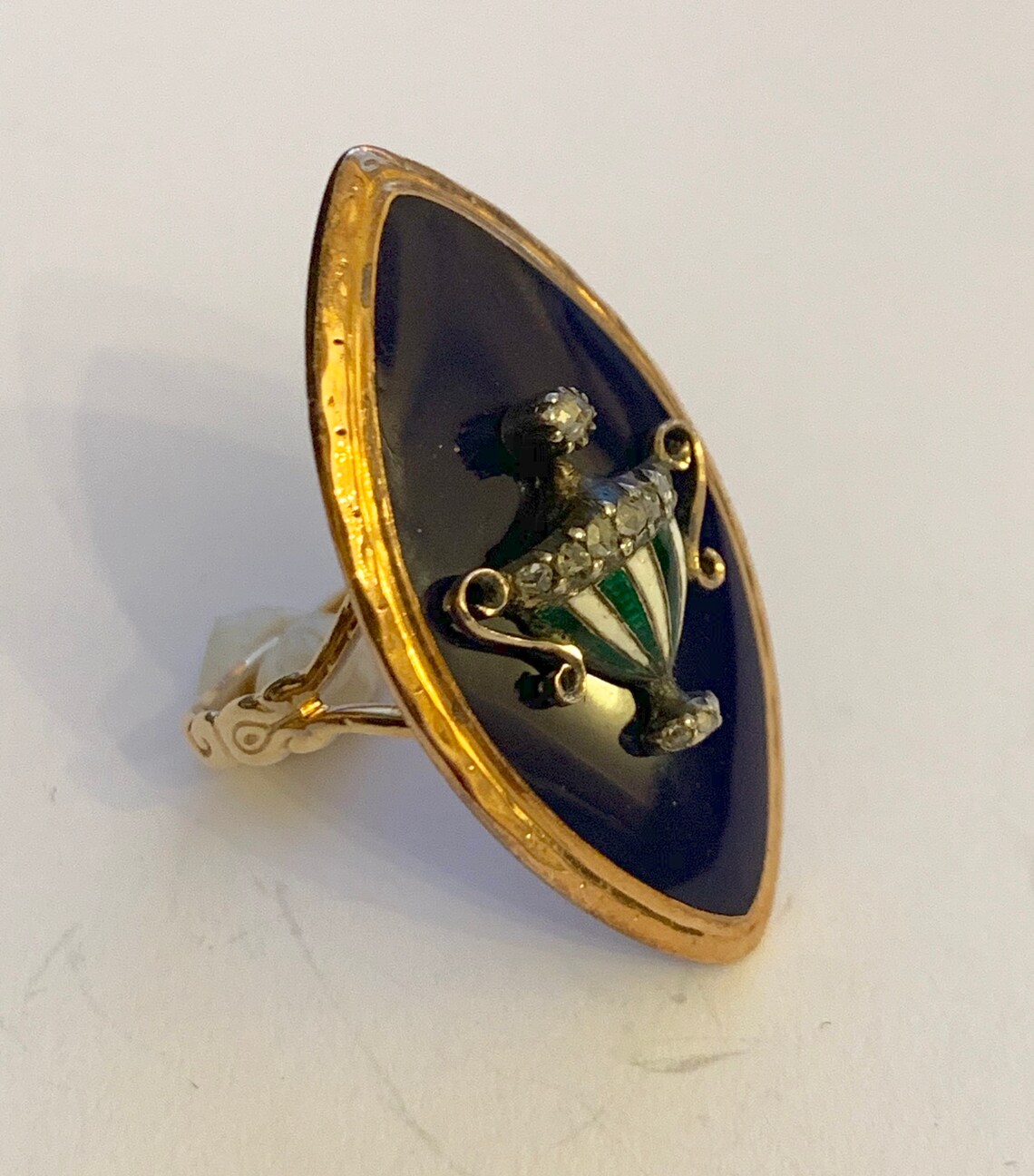 A Stunning Georgian Royal Blue Enamel & Rose Cut Diamond Urn Ring Circa ...