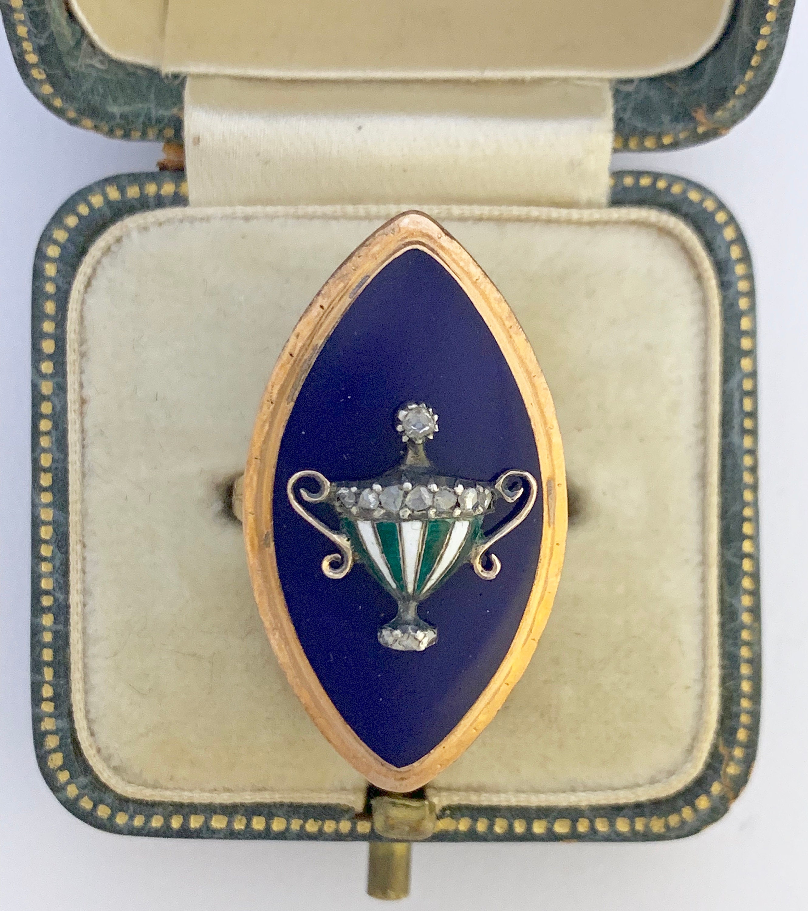 A Stunning Georgian Royal Blue Enamel & Rose Cut Diamond Urn Ring Circa ...
