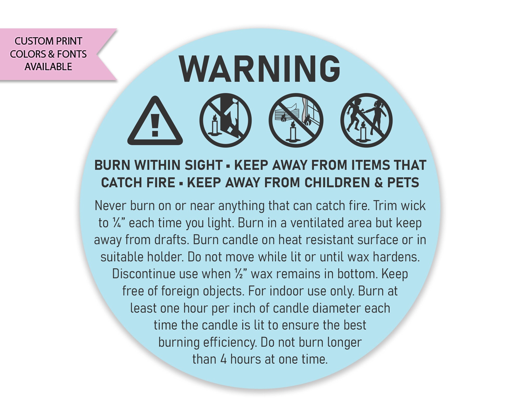 Generic CANDLE WARNING LABELS, Candle Warning Stickers, Burning ...