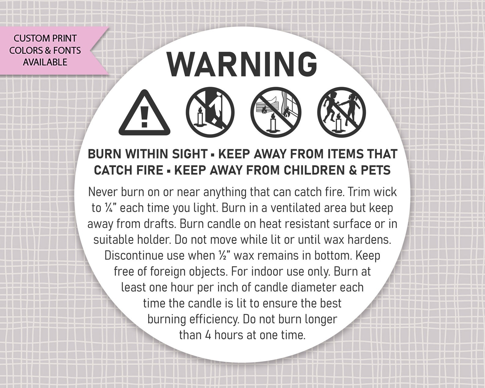 Generic CANDLE WARNING LABELS, Candle Warning Stickers, Burning ...