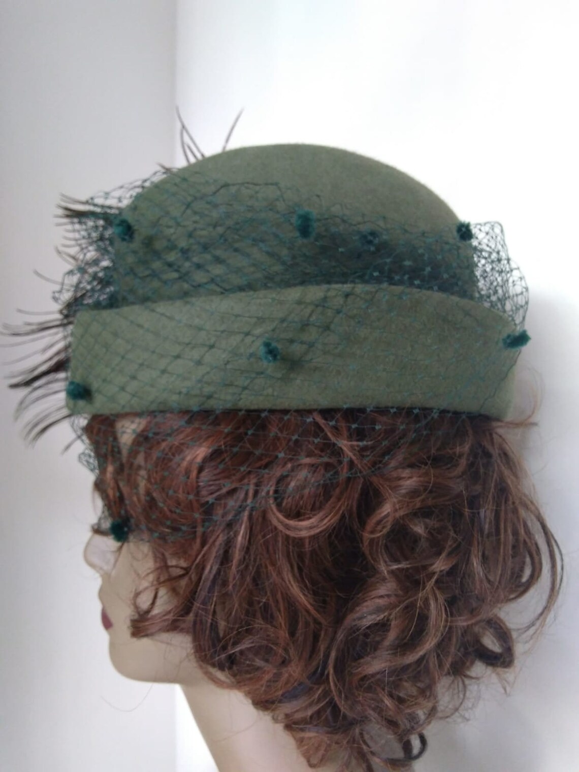 Olive Green Vintage Inspires Velour Fur Felt Hat Church - Etsy