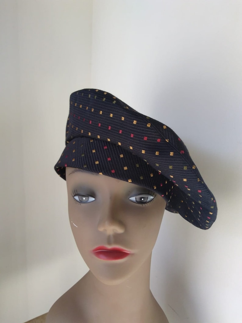 Navy Blue Beret With Dotted Colors of Goldredgreen - Etsy