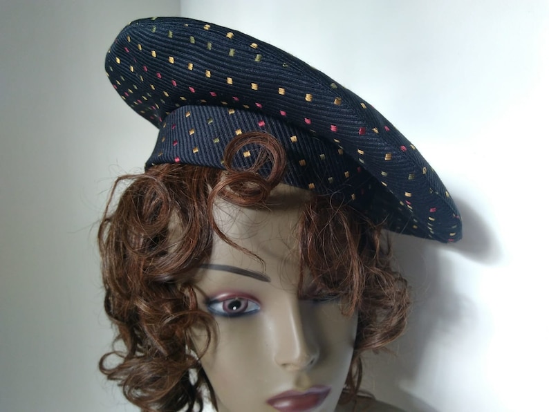 Navy Blue Beret With Dotted Colors of Goldredgreen - Etsy