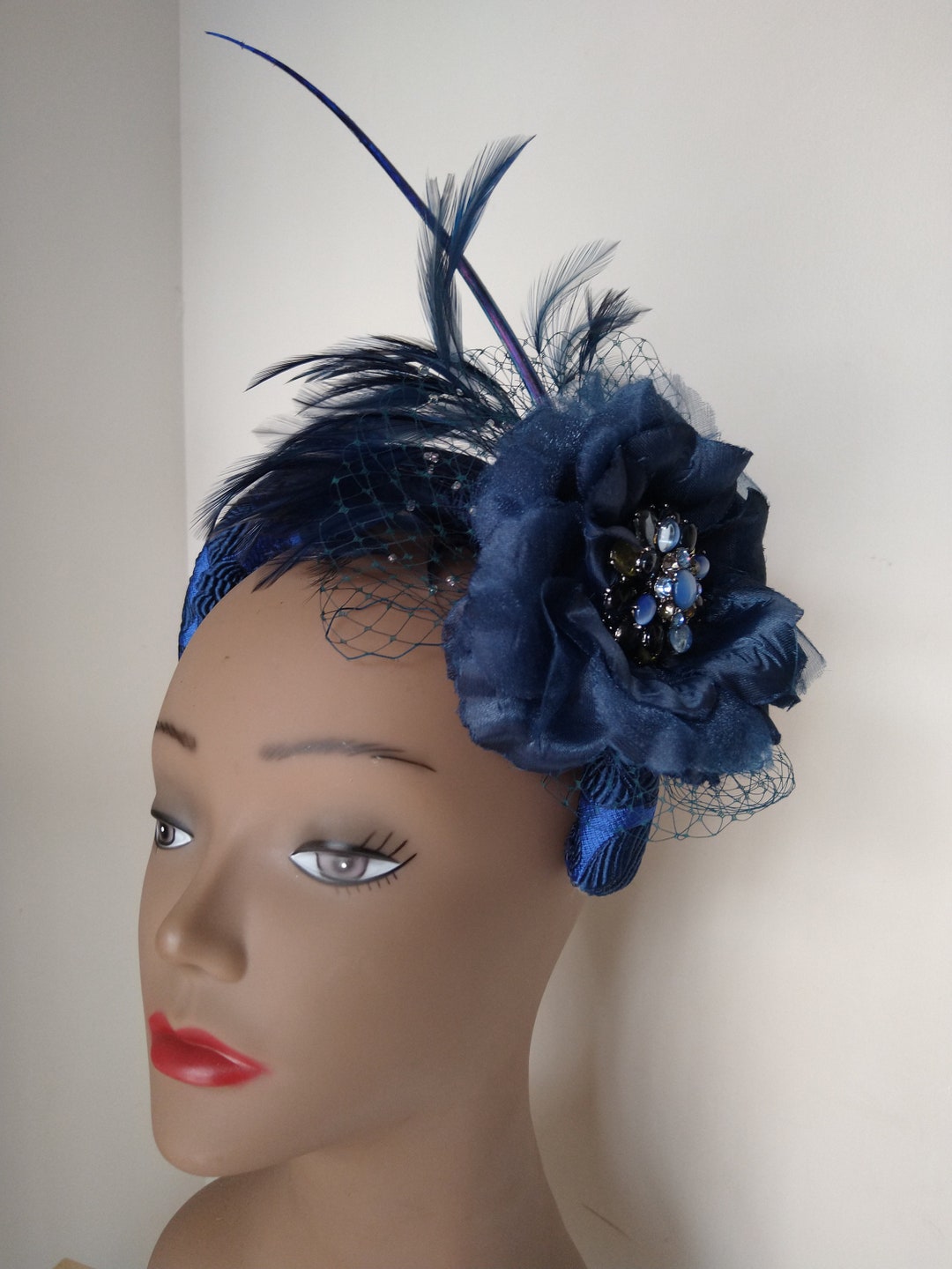 Royal and Navy Blue Feather Fascinator, Wedding Headband - Etsy