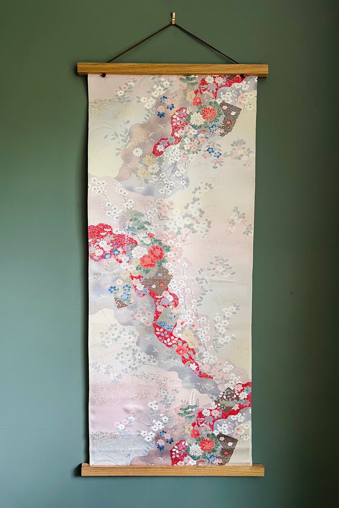 Japanese Wall Hanging, Vintage Kimono Fabric, Silk Wall Art, Handmade ...