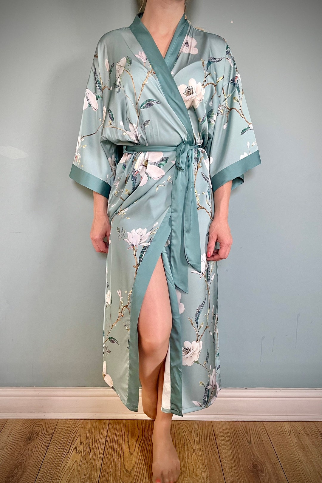 Kimono Robe, Bridal Gown, Luxury Satin Robe, Dressing Gown, Vintage ...