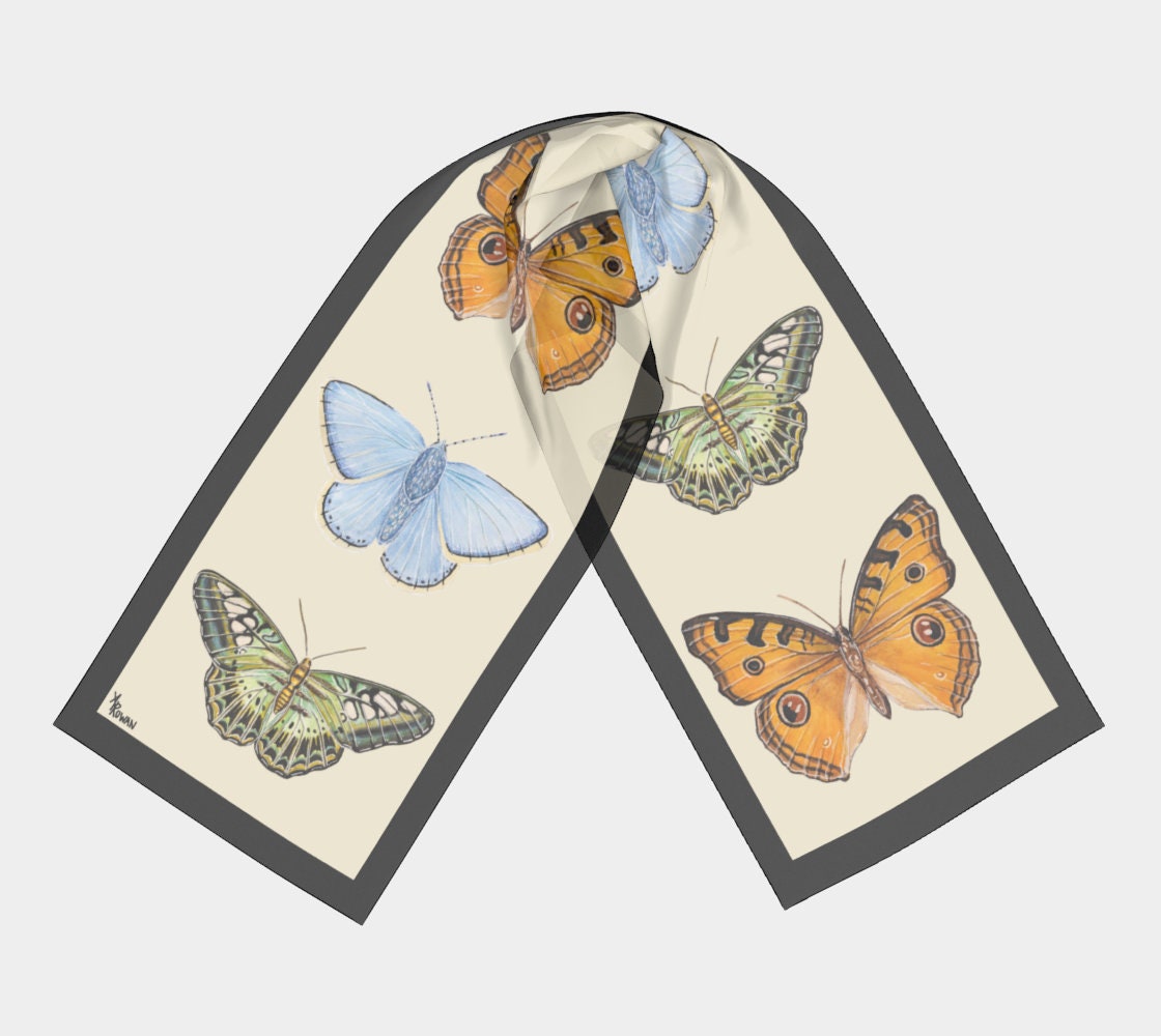 Long Silk Scarf With Butterflies - Etsy