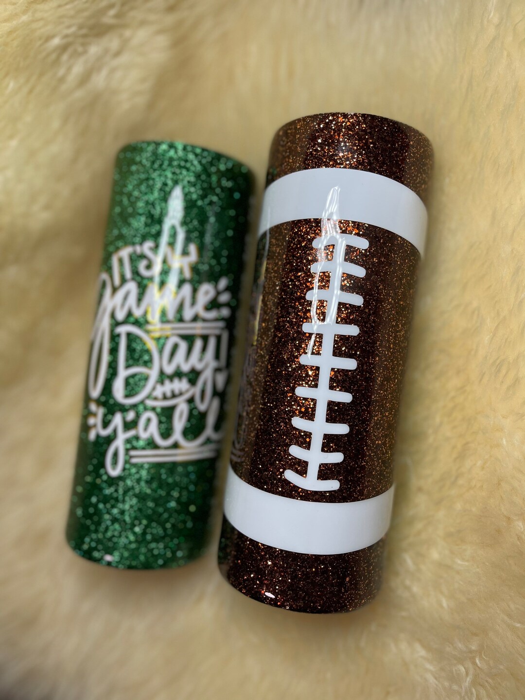 Football Tumbler, Game Day Inspired Mug, Stainless Steel Glitter ...