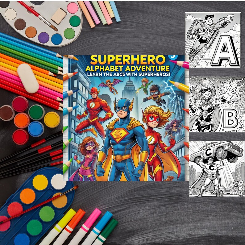 Superhero Alphabet. the Coloring Book Features a Letter of the Alphabet ...