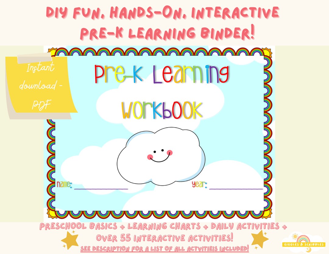 DIY PRE-K LEARNING Printables, Binder, Busy Book, Quiet Book, Workbook ...