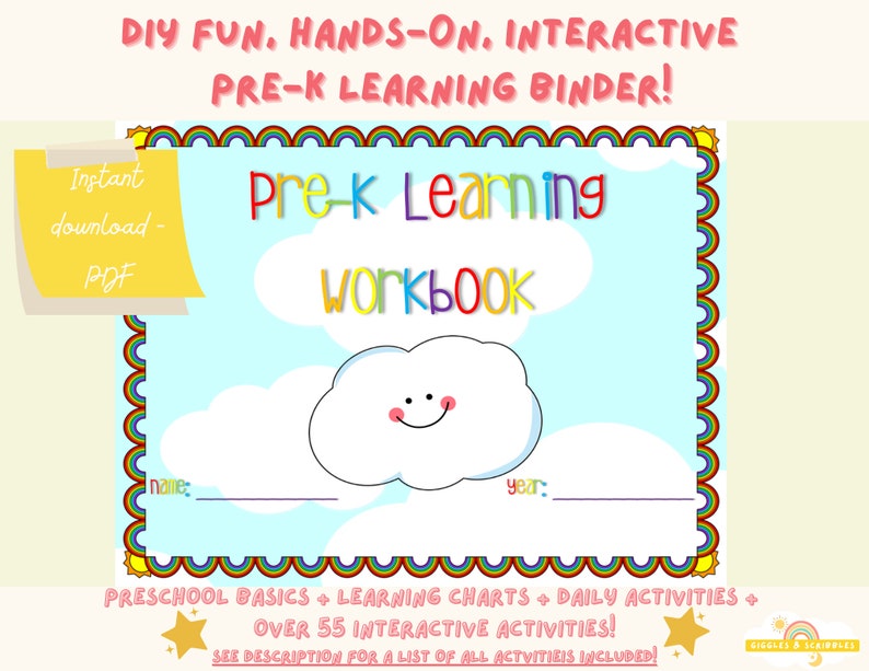 DIY PRE-K LEARNING Printables, Binder, Busy Book, Quiet Book, Workbook ...
