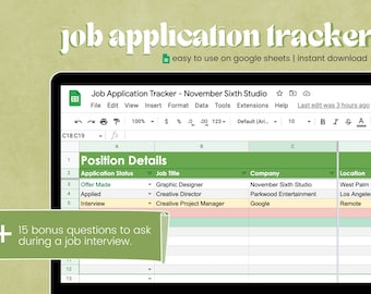 Job Tracker Spreadsheet Google Sheets Template - Etsy