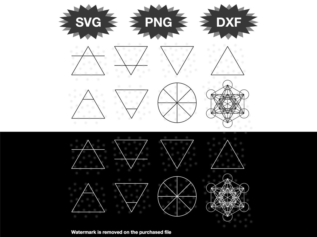 Metatron Cube and Element Symbols SVG / PNG / DXF for Laser Engraving ...