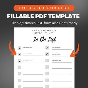 To Do Checklist List Daily to Do List Fillable Editable PDF Printable ...