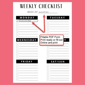Digital Weekly Checklist Fillable & Printable Black N White Check List ...