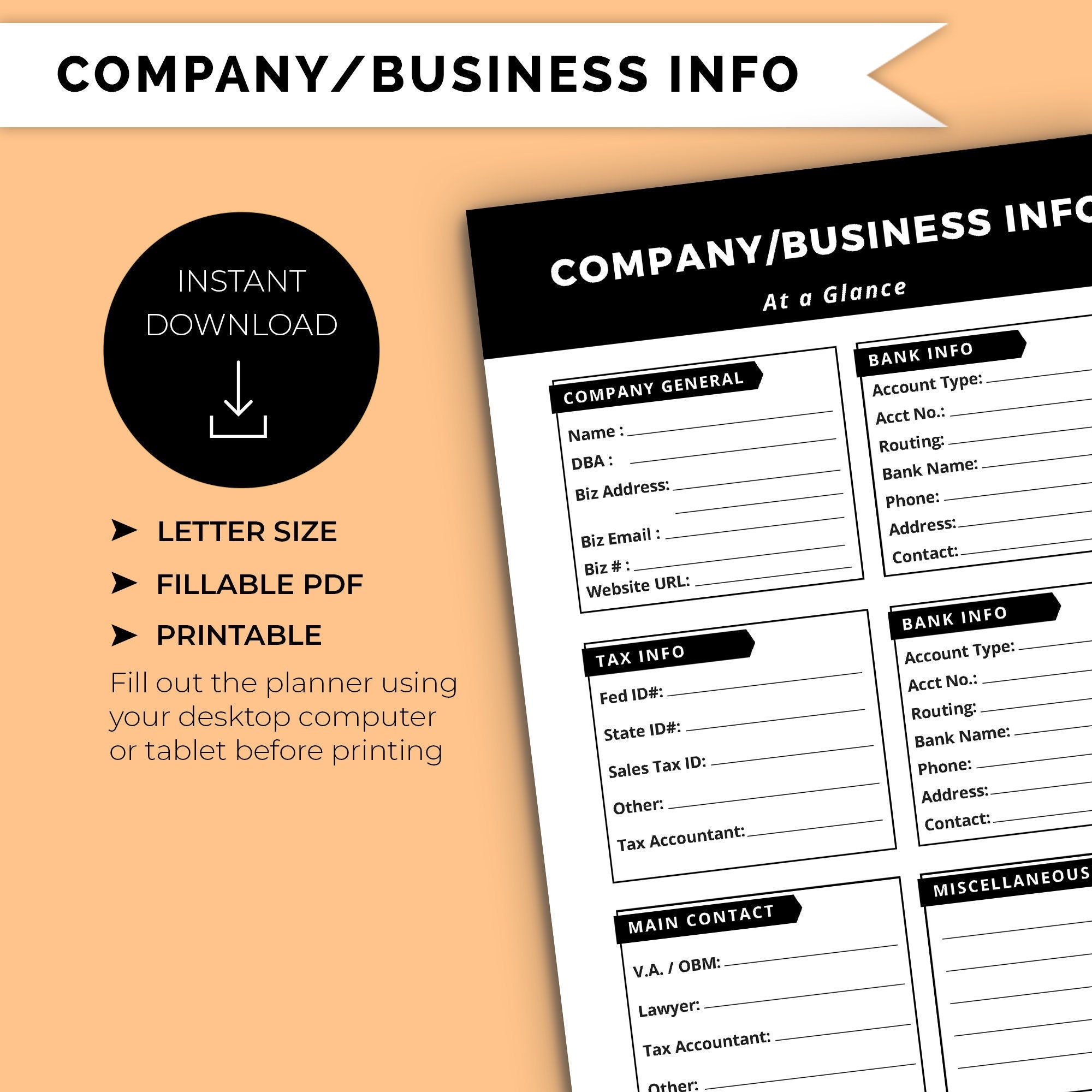 Company and Business Information Form, Black and White Minimalist ...