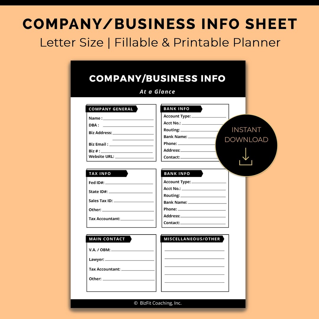 Company and Business Information Form, Black and White Minimalist ...