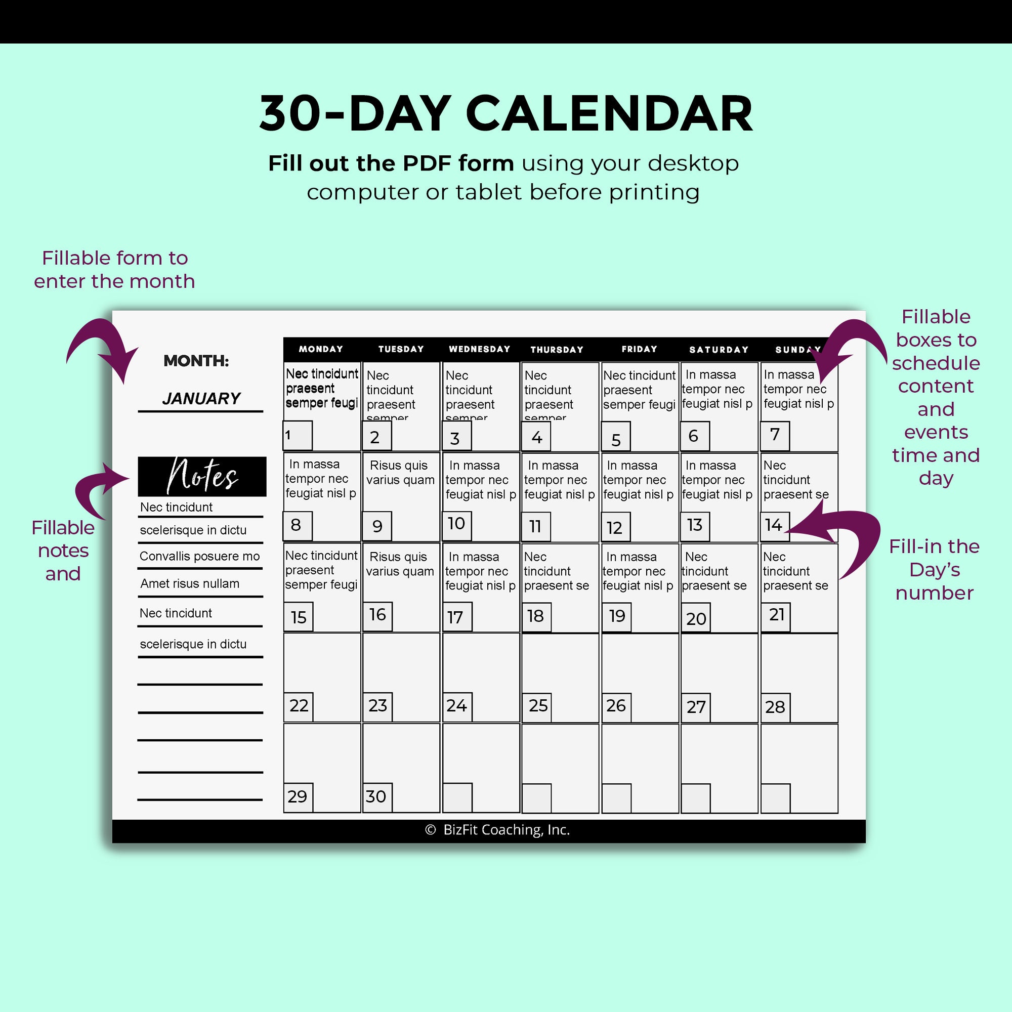 Fillable Calendar Monthly Calendar Planner Fillable and - Etsy