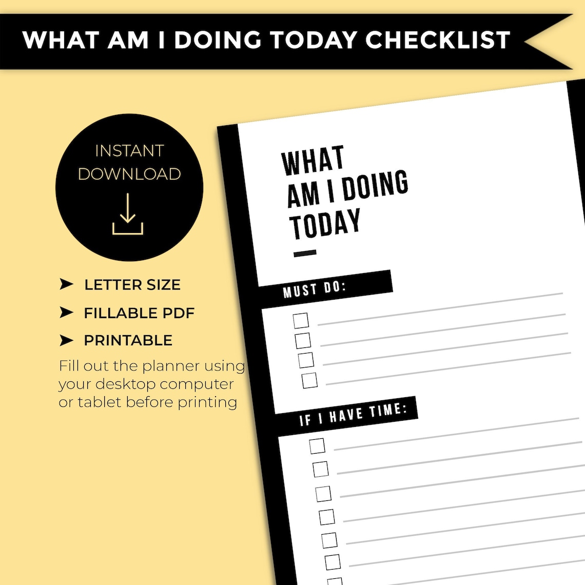 What Am I Doing Today Daily Checklist, Daily Planner Sheet, Fillable ...