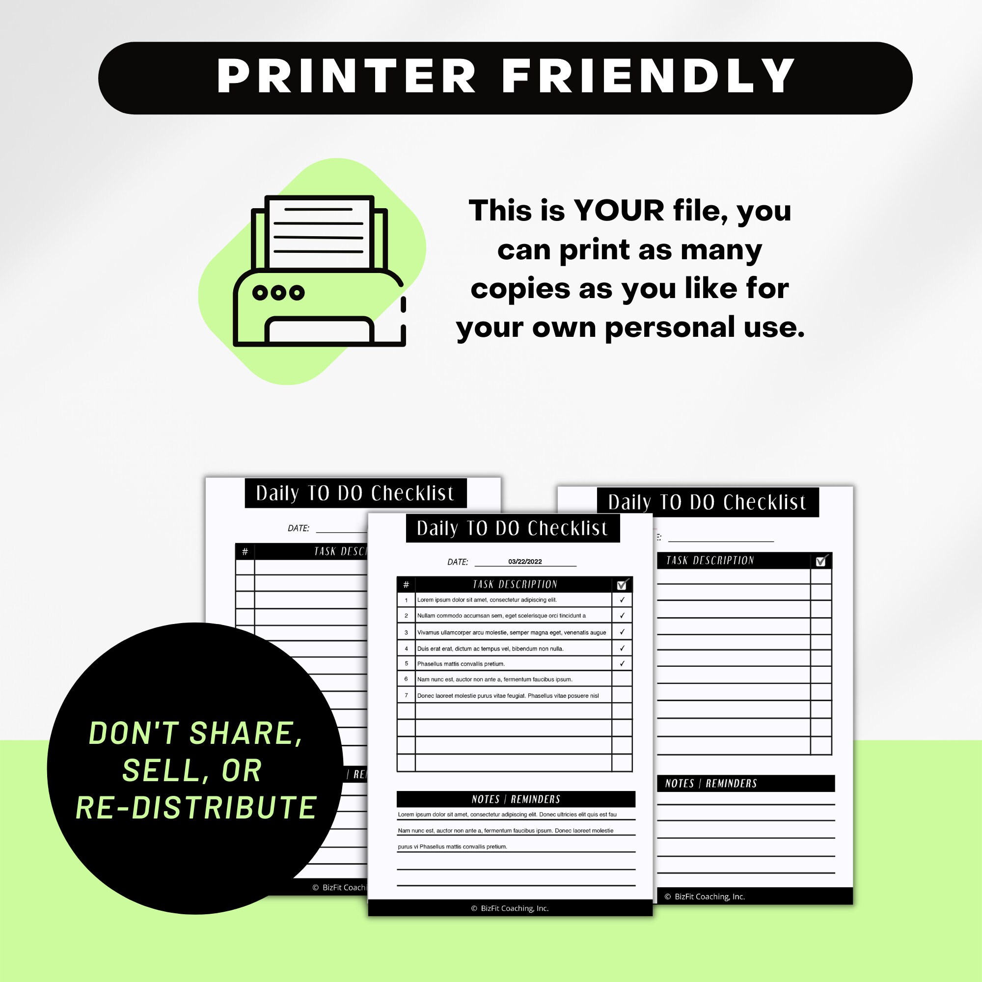 Minimalist Daily to Do Checklist Printable, Simple Black Tasks List ...